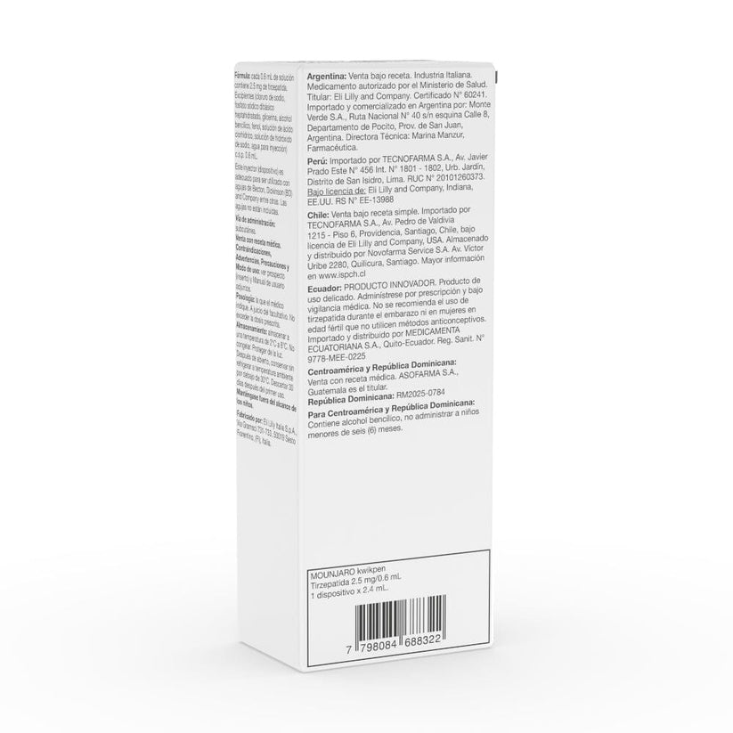 Mounjaro Tirzepatida 2.5mg/0.6ml Inyectable 1 Dispositivo + agujas – Farmex